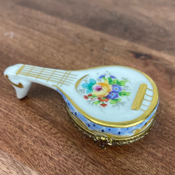 Limoges | Accents | Vtg Porcelain Mandolin Trinket Box Made France ...